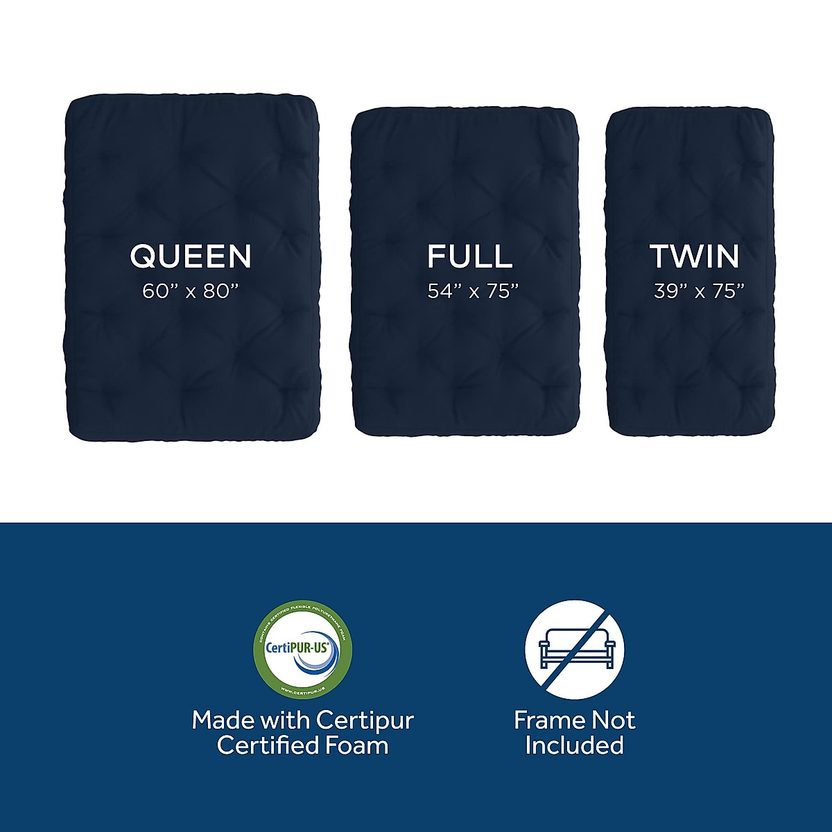 Royal Sleep Products by The Futon Factory 8 inch Foam Futon Mattress - Solid Navy Cover - Queen Size - CertiPUR Certified Foams - Made in USA - (Frame not Included)