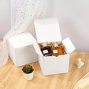 OfficeCastle 10 Pcs White Paper Gift Box with Lids, 8”x8”x6” White Foldable Paper Boxes for Party Presents, Birthday, Bridal Showers, Business