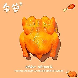 Soft Silicone Roast Chicken Case for Apple AirPods 1 2 1st 2nd Generation with Keychain Hook 3D Cartoon Food Shaped Cute Lovely Fun Funny Unique Creative Cool Kids Girls Women Men Guys Boys