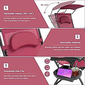 HAPPYGRILL Zero Gravity Lounge Chair Folding Patio Recliner for Outdoor Beach Patio Poolside, Wine