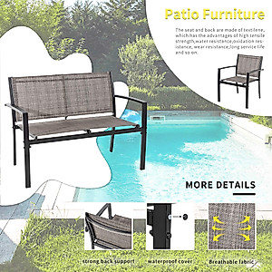 Shintenchi 4 Pieces Patio Furniture Set All Weather Textile Fabric Outdoor Conversation Set, with Glass Coffee Table, Loveseat, 2 Single Chairs for Home, Garden, Lawn, Porch (Brown）