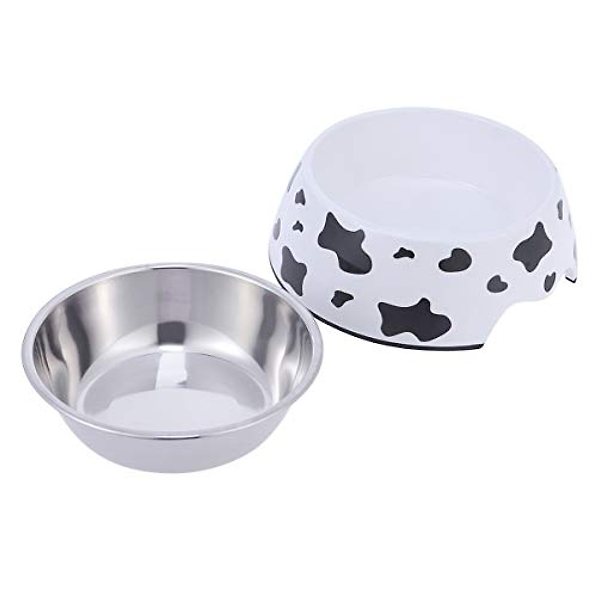 POPETPOP Cute Dog Bowls with Removable Stainless Steel Bowl-Durable and Non-Skid Stainless Steel Dog and Cats Bowls 2 in 1 Pet Bowls-Cow Medium