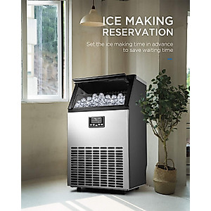 WATOOR Commercial Ice Maker Machine with Bottom-Loading Water System, LCD Display Under Counter or ‎Freestanding 100lbs/24h