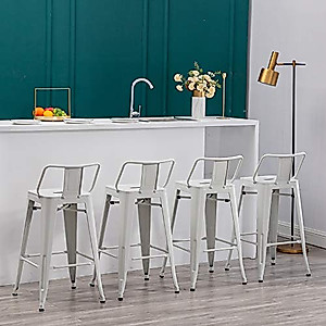 Yongqiang 30 inch Metal Bar Stools Set of 4 Indoor Outdoor Bar Height Stools with Back Kitchen Dining Bar Chairs White