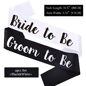 MUMUNN 2 PCS Bride to Be and Groom to Be Sash, Black & White Bachelorette Sashes for Bridal Shower Bachelorette Party Engagement Gifts