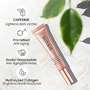 RONKIE Eye Cream for Dark Circles and Puffiness: Caffeine - Retinol Cream- Anti Aging Wrinkles With Collagen Hyaluronic Acid Fine Lines Depuffer in 3-4 Weeks-15 mL
