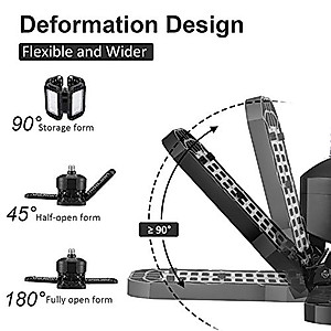 1LED Garage Lights 2 Pack/60W/6500k/4 Panels, Porcelain Base, 4 Adjustable Panels, 12000LM High Lumen Output Super Bright LED Bulb, E26/E27 Compatible