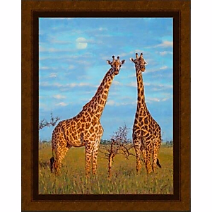 FlashPhoenix Quality Sewing Fabric - Early Moon African Giraffe John Banovich Digital 100% Cotton Fabric Panel 36 x 45