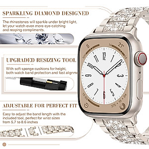 MARGE PLUS Compatible with Bling Apple Watch Band Women 38mm 40mm 41mm Series 9 8 7 6 5 4 3 2 1 SE, Upgraded Sparkle Replacement Bracelet iWatch Band, Diamond Rhinestone Stainless Steel Metal Strap