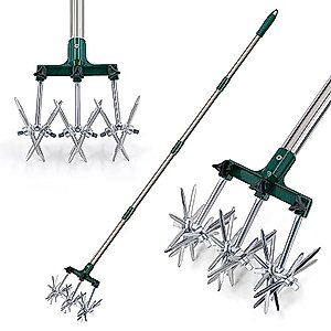 Altdorff Rotary Cultivator Set, 25"-63" Adjustable Gardening Rotary Tiller and Hand-Held Garden Cultivator swith Aluminum Detachable Tines, Reseeding Grass or Soil Mixing