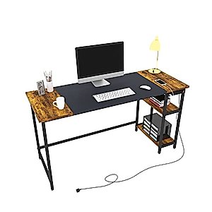 Marvelous World Home Office Desk, 63'' Computer Desk Built in a Power Strip with 4 Outlets and 2 USB, Durable and Stable PC Desk Support UP to 800 LBS
