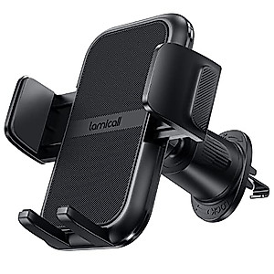 Lamicall 2023 Wider Clamp & Metal Hook Phone Mount for Car Vent [Thick Cases Friendly] Car Phone Holder Hands Free Cradle Air Vent for iPhone Smartphone