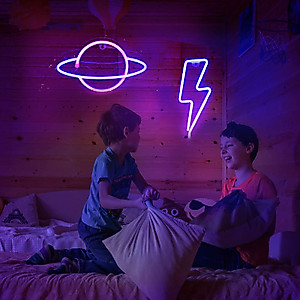 VIOPVERY 3 Pcs Neon Cloud Lightning Planet Signs for Bedroom Wall Decor, LED Lights for Kids Room, Gift, Party, Birthday, Christmas, Wedding, Bar