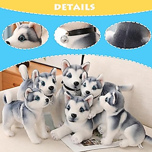 ELAINREN Lifelike Furry Husky Stuffed Animals Realistic Huskies Plush Toy Simulation Siberian Husky Plushie Dolls Gifts/11.8''