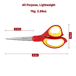 LIVINGO Left Handed Scissors All Purpose - 3 Pack 8.5 Inches Stainless Steel Sharp Adult Scissors for School Office Home Crafting Sewing Cutting Fabric Paper