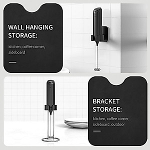 Lamido Milk Frother Handheld with Wall Mounted Stand, Mini Foamer Wand for Lattes, USB Rechargeable Drink Mixer, Electric Hand Whisk, Automatic Stirrers & Coffee Blender - Kitchen Gifts - Black