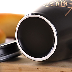 WHJY 20oz Large Black Cute Cat Ceramic Coffee Mug Cup with Splash-proof Lid, Cat Tail Shape Handle, Animal Cat Mug Tumbler (black)