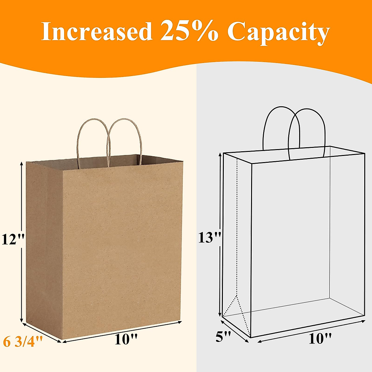 BagDream 10x6 3/4x12 Paper Bags 50Pcs Brown Paper Bags with Handles, Kraft Shopping Bags, Merchandise Retail Bags, To Go Bags for Takeout Containers, Wider-gusset Recycled Paper Gift Bags Bulk
