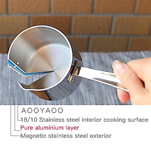 aooyaoo (12oz/370ml) Warmer Milk Pot Suitable For a Gas Cooker and an Induction Cooker 18/10 Stainless Steel Mimi Size