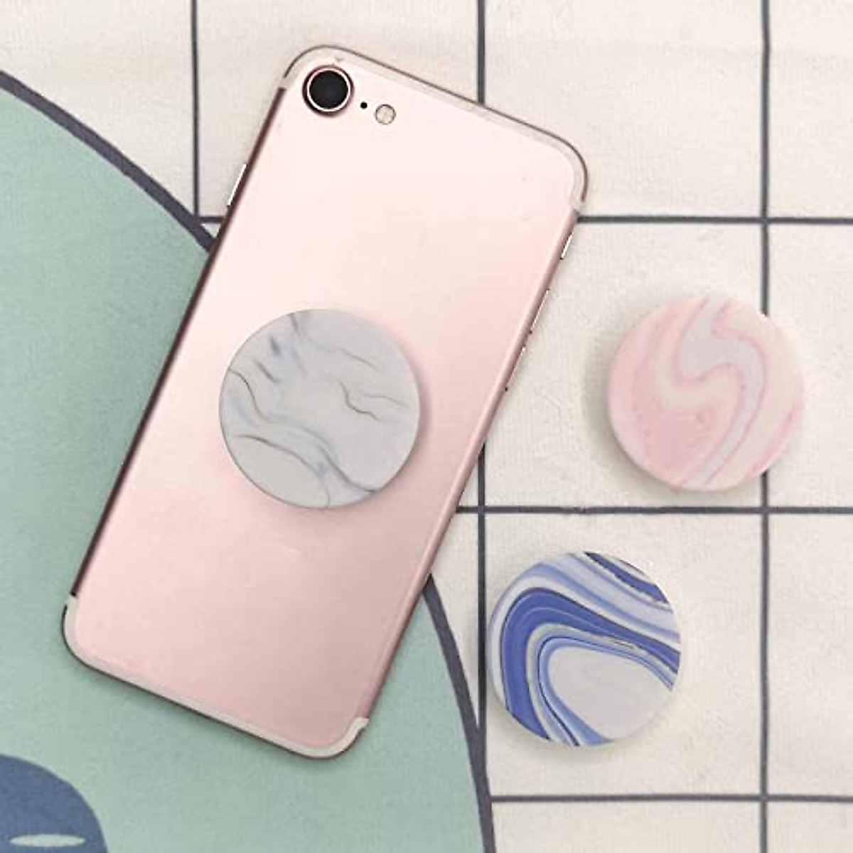 ZSDLHY Phone Stand Compatible with popsocket Phone/Tablets Grips for iPhone Android（3 Pack） - Silver Blue Pink Striped Marble