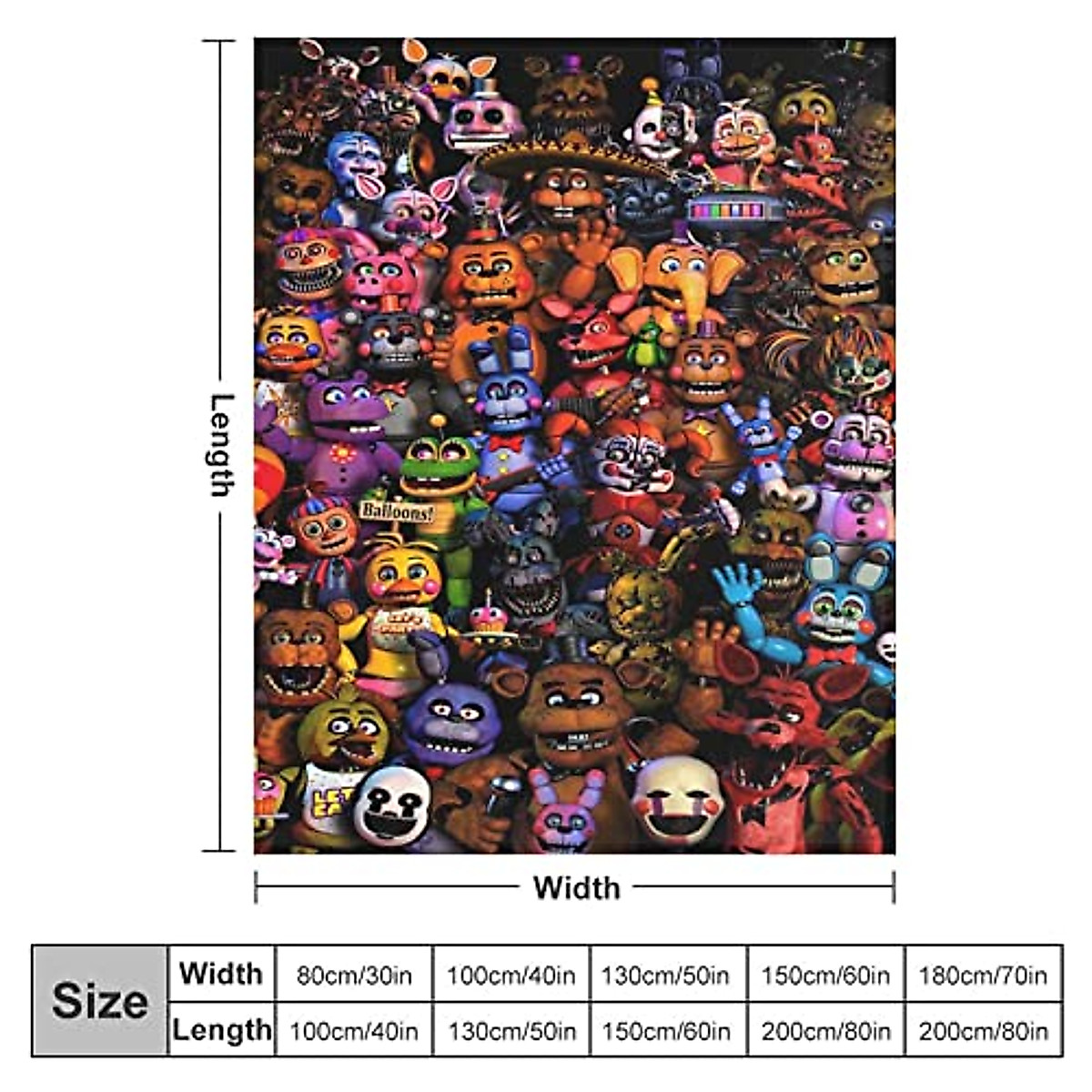 Anime Throw Blanket Cartoon FNAF Bear Printing Ultra-Soft Flannel Blankets Christmas Decor Sofa Nap Quilt for Living Room Couch Bed 60"x50"