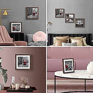 8x8 Rustic Picture Frames with 2 Mats Walnut Display Pictures 6x6 or 4x4 with Mat or 8x8 Without Mat Made of Solid Wood - 8x8 Inch Square Photo Frames Collage for Wall or Tabletop Mount, Set of 4