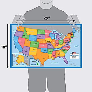 2 Pack - USA Map for Kids + Blue Ocean World Map (Laminated, 18" x 29")