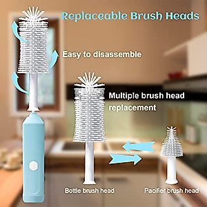 DCLIKRE Electric Baby Bottle Brush Cleaner, Rechargeable Silicone Brushes Set with Replaceable Brush Head, Cup Washer for Water/Milk Bottles Cleaning, Gifts for New Mom