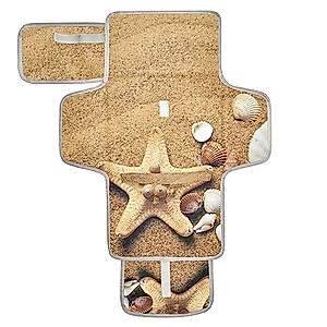 Beach Starfish Seashells Portable Baby Changing Pad Travel Diaper Changing Table Mat Foldable Waterproof Changing Station with Built-in Pillow for Girls Boys Newborn Essentials