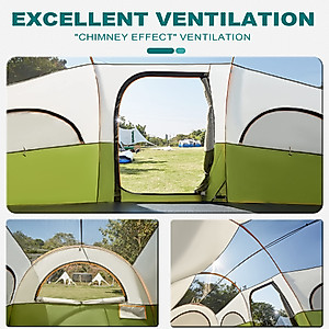 GoHimal 8 Person Tent for Camping, Waterproof Windproof Family Tent with Rainfly, Divided Curtain Design for Privacy Space, Portable with Carry Bag