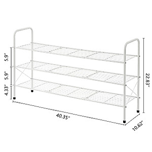 Hoctieon 3 Tier Durable Mesh Style Shoe Rack, Entryway Shoe Shelf, Shoe Rack FreeStanding, Shoe Storage Organizer, Shoe Rack for Closet, White