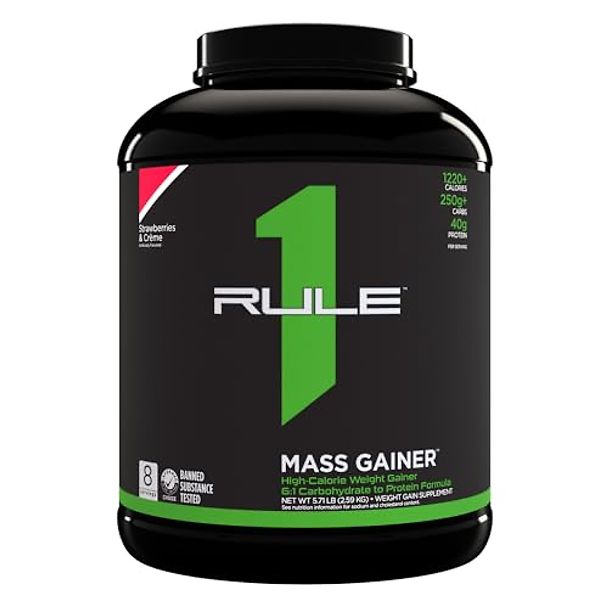 Rule 1 R1 Mass Gainer, Strawberries & Creme - 5.71 Pounds - 40g of All-Whey Protein with 6:1 Carb-to-Protein Ratio - 8 Servings