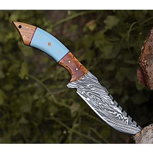 SHOKUNIN USA SavageTr Damascus Knives Custom Handmade Hunting Knife- Best Damascus Steel Blade Skinning Knife- Fixed Blade Hunting Knife With Sheath Belt Loop