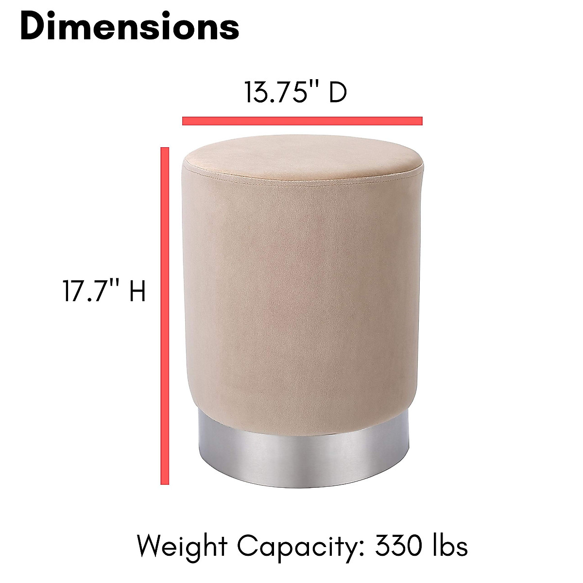 BIRDROCK HOME Round Taupe Velvet Ottoman Foot Stool – Soft Compact Padded Vanity Stool - Great for The Living Room, Bedroom and Kids Room - Small Furniture (Taupe)