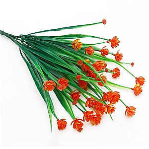 TOSSPER 1 Bundles Artificial Flowers, Fake Simulation Plant Plastic Shrubs for Home Garden Porch Window Wedding Party Decor (Orange)