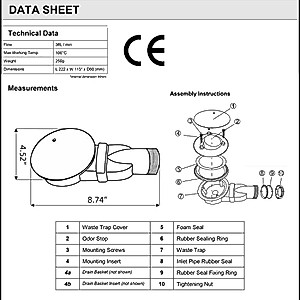 Low Profile Shower Drain Chrome Plated ABS Shower Tray Siphon Slim Drain 90mm 36 L/min Water Flow, Low Profile p Trap Side Drain