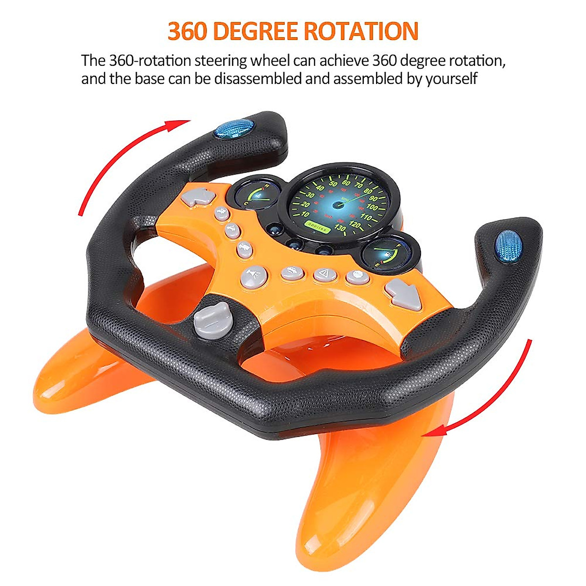 Coherny Steering Wheel Toy Driving Controller Portable Driving Copilot Toy Educational Sounding Toy Gift Driving Wheel with Music for Kids (Orange)