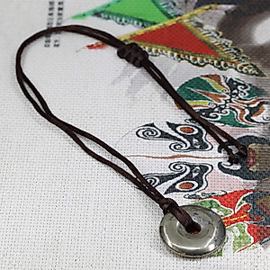 Natural Yellow Iron Pyrite Gemstones 30mm Circle Peace Donut Beads Adjustable Braided Rope Pendant Necklace