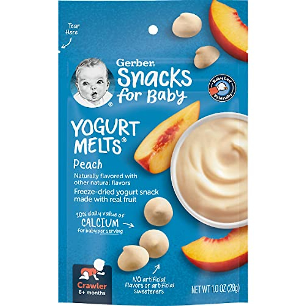 Gerber Snacks for Baby Yogurt Melts, Peach, Freeze-Dried Yogurt Snack Made with Real Yogurt & Fruit, Baby Snack for Crawlers, 1.0-Ounce Pouch (Pack of 3)