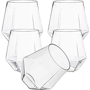 24 count Diamond Unbreakable Stemless Plastic Wine Champagne Glasses Disposable Shatterproof BPA-Free Wine Glasses Indoor Outdoor Ideal for Home Office Bars, Wedding 12 Ounce Cup (Clear)