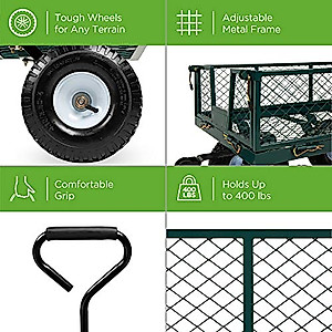 Best Choice Products Utility Garden Cart Wagon for Lawn, Yard w/Heavy-Duty Steel 400lb Weight Capacity, Removable Sides, Long Handle, 10in Tires - Green
