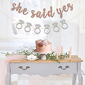 RoadSea She Said Yes Banner - Engagemenet - Bachelorette - Wedding Party Garland Supplies - Bridal Shower Party Decorations - Rose Gold Glitter