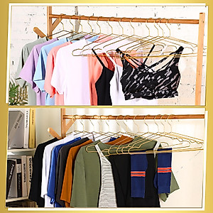 Suclain 60 Packs Gold Metal Wire Clothe Hangers 17.7 Inch Gold Wire Hangers Stainless Steel Hangers Bulk Heavy Duty Round Hook Thin Hangers for Coats Bridal Dry Cleaner(Gold)