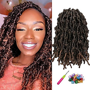 6 Packs Butterfly Locs Crochet Hair 10 Inch Pre-looped Bob Distressed Locs Soft Faux Locs Crochet Braids Butterfly Loc Twist Braiding Hair Synthetic Hair Extensions for Women(12Strands/Pack;T30#)