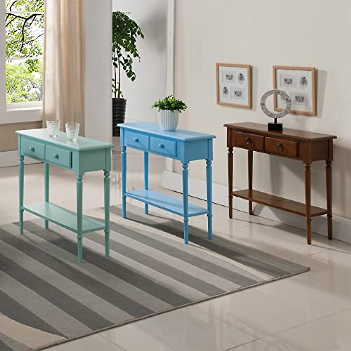 Coastal 30 in. Solid Wood Hall Console Table with Drawer Storage, Pecan Brown – Leick Home, 20027-PC