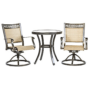 DALI 3 Piece Bistro Set, Handmade Contemporary Round Table Swivel Rocker Chairs Garden Backyard Outdoor Patio Furniture