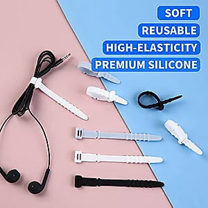 30PCS Reusable Cable Ties, UMUST Silicone Zip Ties,Cord Organizer,Silicone Cable Ties,Cord ties,Cable Straps,Wire Organizer Keeper for Bundling Phone Charging Cable,Wire (black,white,blue)