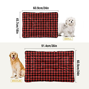 Coikll Red & Black Buffalo Plaid Pet Bed Pad Soft Dog Bed Mat with Anti-Slip Bottom, Machine Washable Crate Pad Mattress for Dog Sleeping- 36 * 24inches