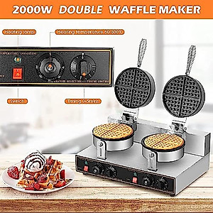 RUYICZB Waffle Maker Commercial Electric Waffle Machine Stainless Steel Non-stick Double Head Egg Bubble Waffle Furnace for Bakery, Restaurant, Snack Bar or Household, 2000W