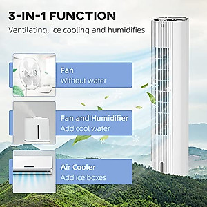 HOMCOM 42" 2-In-1 Evaporative Air Cooler, Portable Cooling Fan for Home Office with 3 Modes, 3 Speeds, Remote Control, Timer, LED Display, 1.3 Gal Water Tank, White